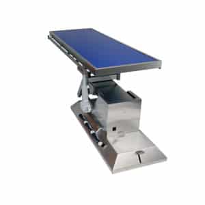 Surgery table with third direction tilt, wheels and flat radiology ...