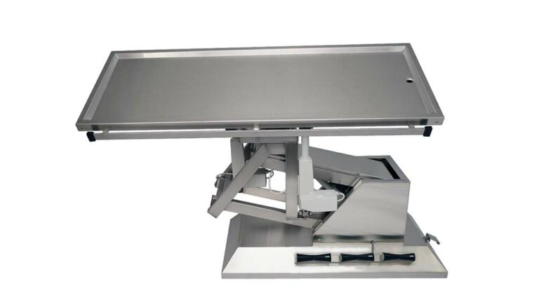 Veterinary surgery table with tray for 2 evacuations - Vetinox