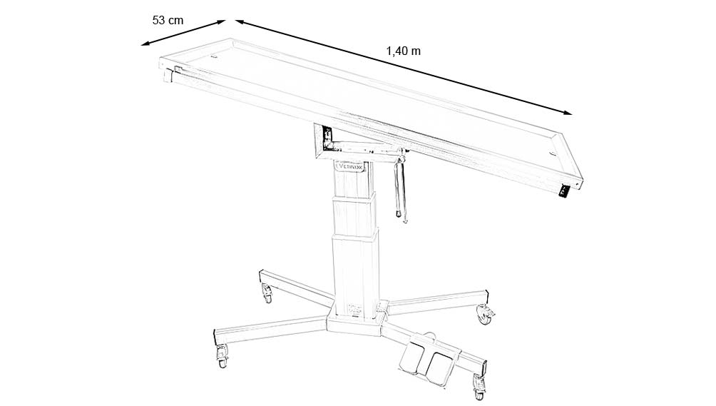 Table chirurgie pied X plateau 2 évacuations 4 roues, colonne ...